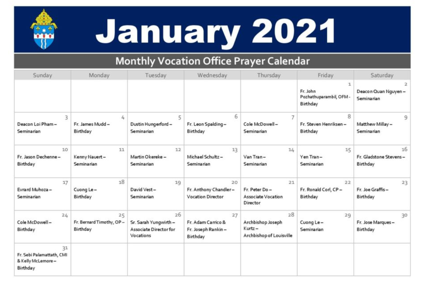 Vocations Office launches prayer calendar - The Record Newspaper